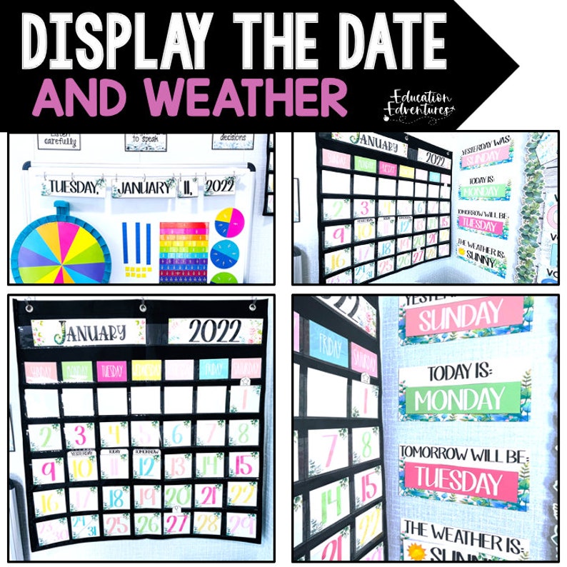 Botanical Pocket Chart Calendar & Flip Calendar and Weather EDITABLE ...