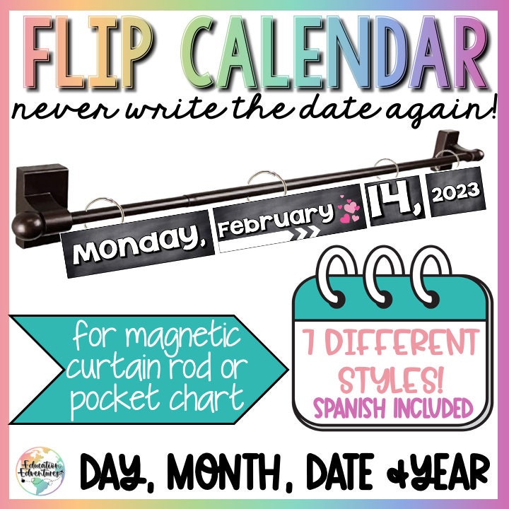 Flip Calendar Cards Chart Display | Hanging Date Sign | Spanish ...