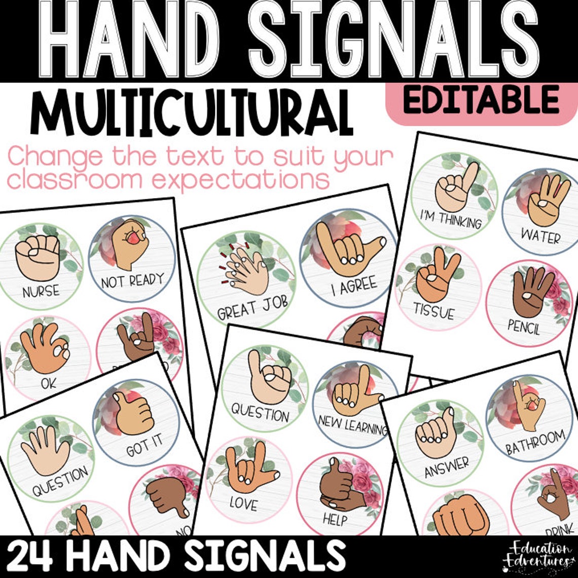 Botanical Classroom Hand Signal Posters EDITABLE Classroom | Etsy