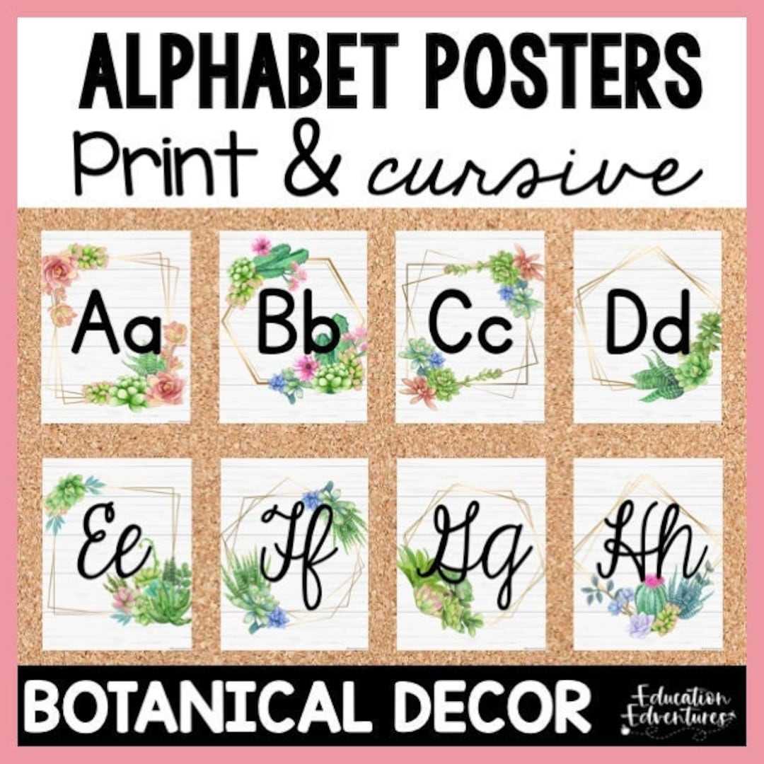 Botanical Alphabet Posters Classroom Decor - Print and Cursive - Etsy
