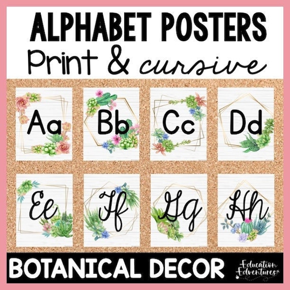 Botanical Alphabet Posters Classroom Decor Print and Cursive - Etsy Canada