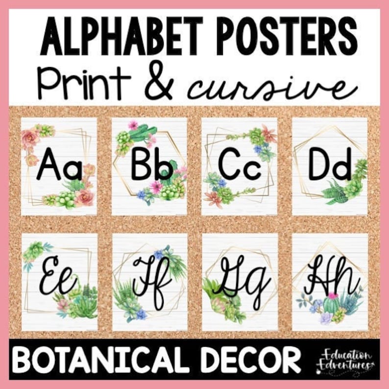 Botanical Alphabet Posters Classroom Decor - Print and Cursive - Etsy