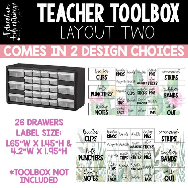 Botanical Teacher and Office Toolbox Labels EDITABLE | Cactus Plant ...