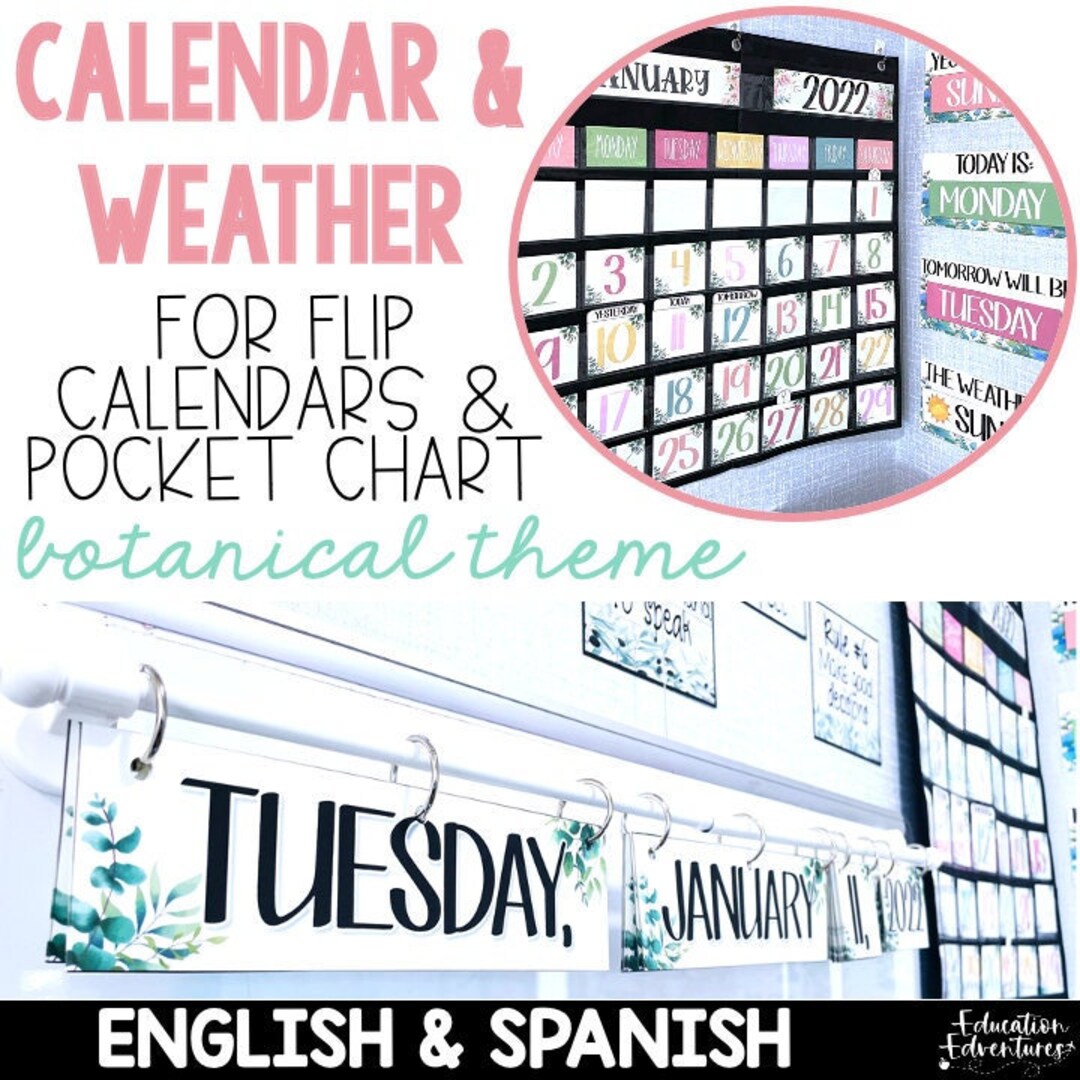 Botanical Pocket Chart Calendar & Flip Calendar and Weather EDITABLE ...