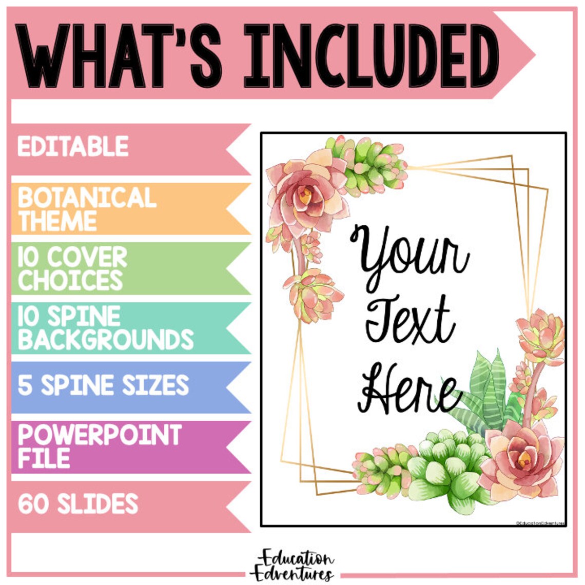 Botanical Editable Binder Covers and Spines | Cactus Plant - Etsy