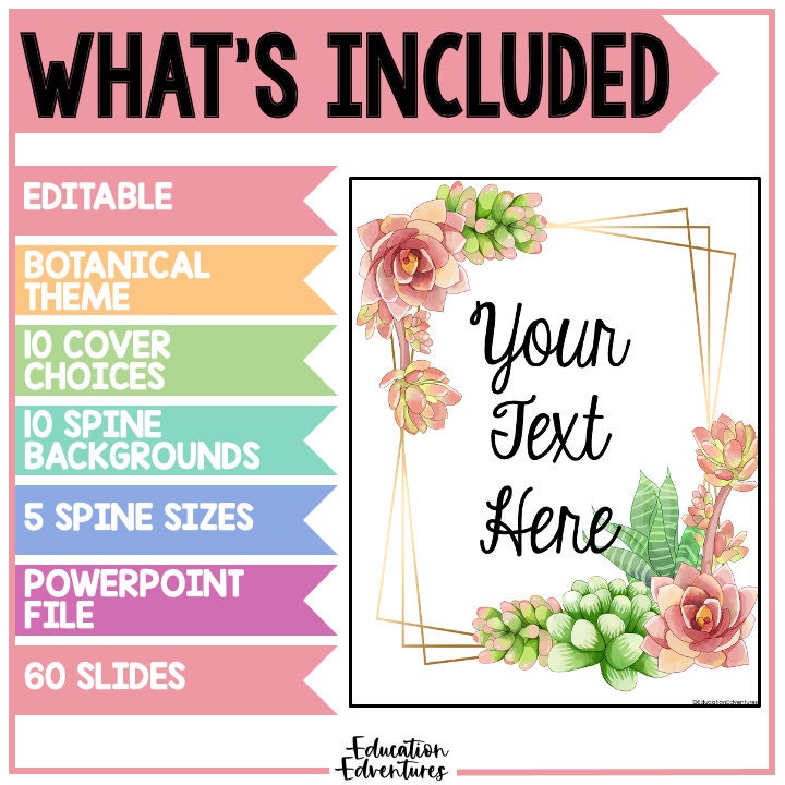 Botanical Editable Binder Covers and Spines | Cactus Plant - Etsy
