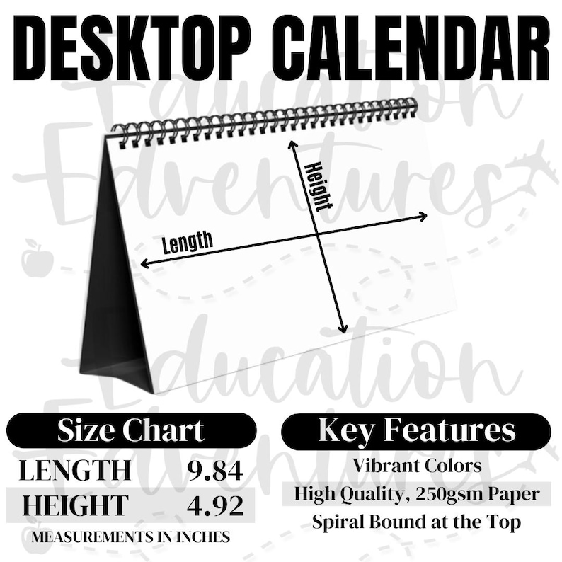 Desktop Calendar Size Chart and Key Features, Printify POD Product ...