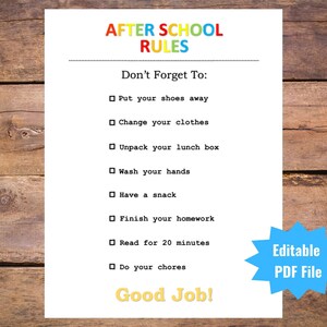 After School Checklist Routine. Chore Chart for Kids. Editable and ...