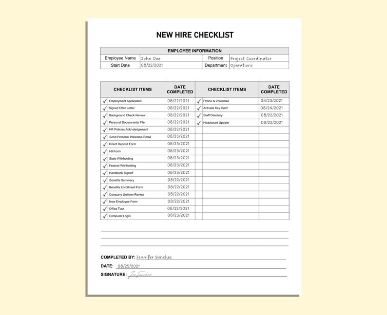 New Hire Checklist. Onboarding New Team Member Cheat Sheet. HR New ...