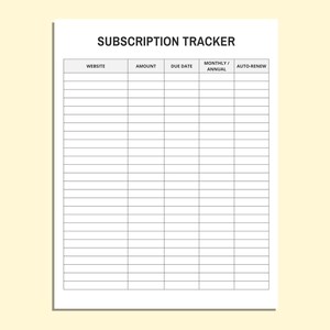 Subscription Tracker. Membership Tracking Sheet. Subscription - Etsy