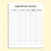 Subscription Tracker. Membership Tracking Sheet. Subscription - Etsy