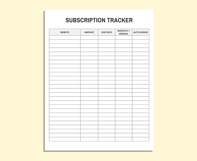 Subscription Tracker. Membership Tracking Sheet. Subscription - Etsy