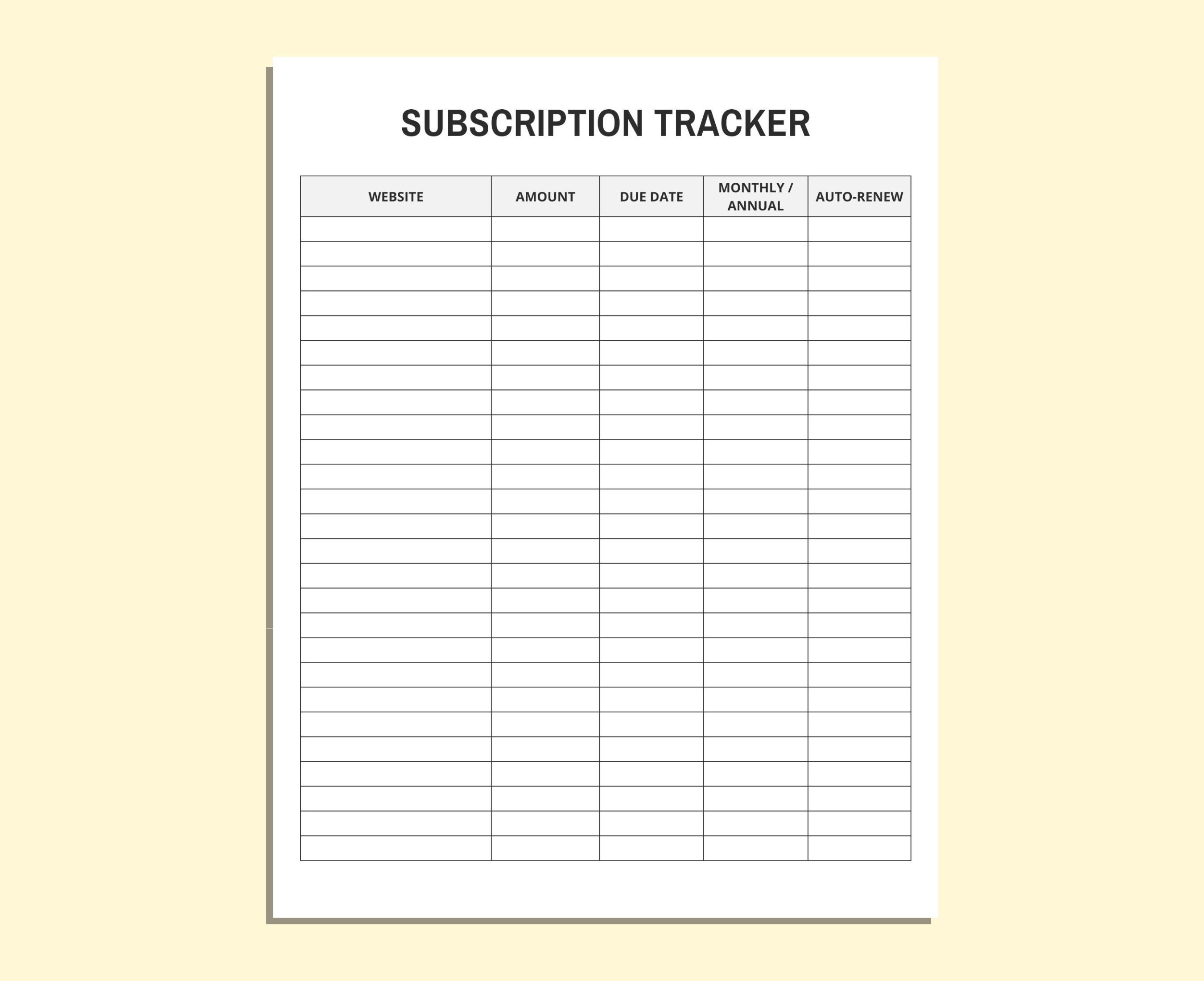 Subscription Tracker. Membership Tracking Sheet. Subscription - Etsy