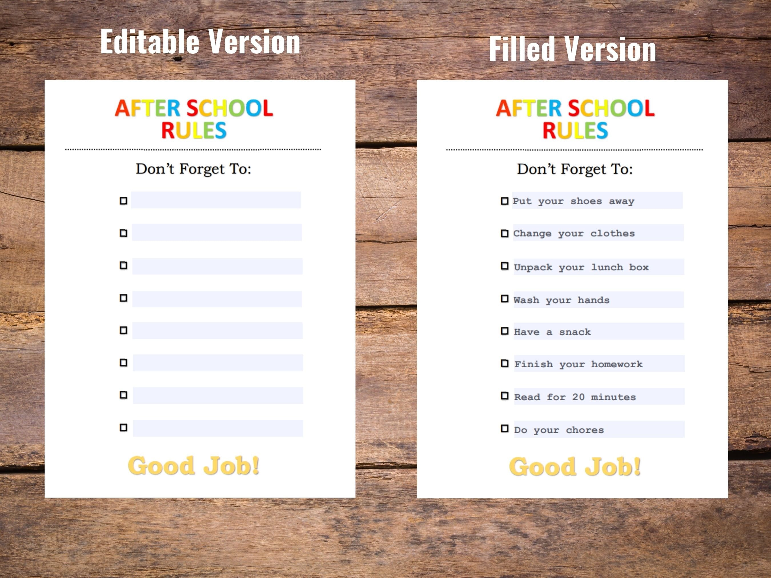 After School Checklist Routine. Chore Chart for Kids. Editable and ...