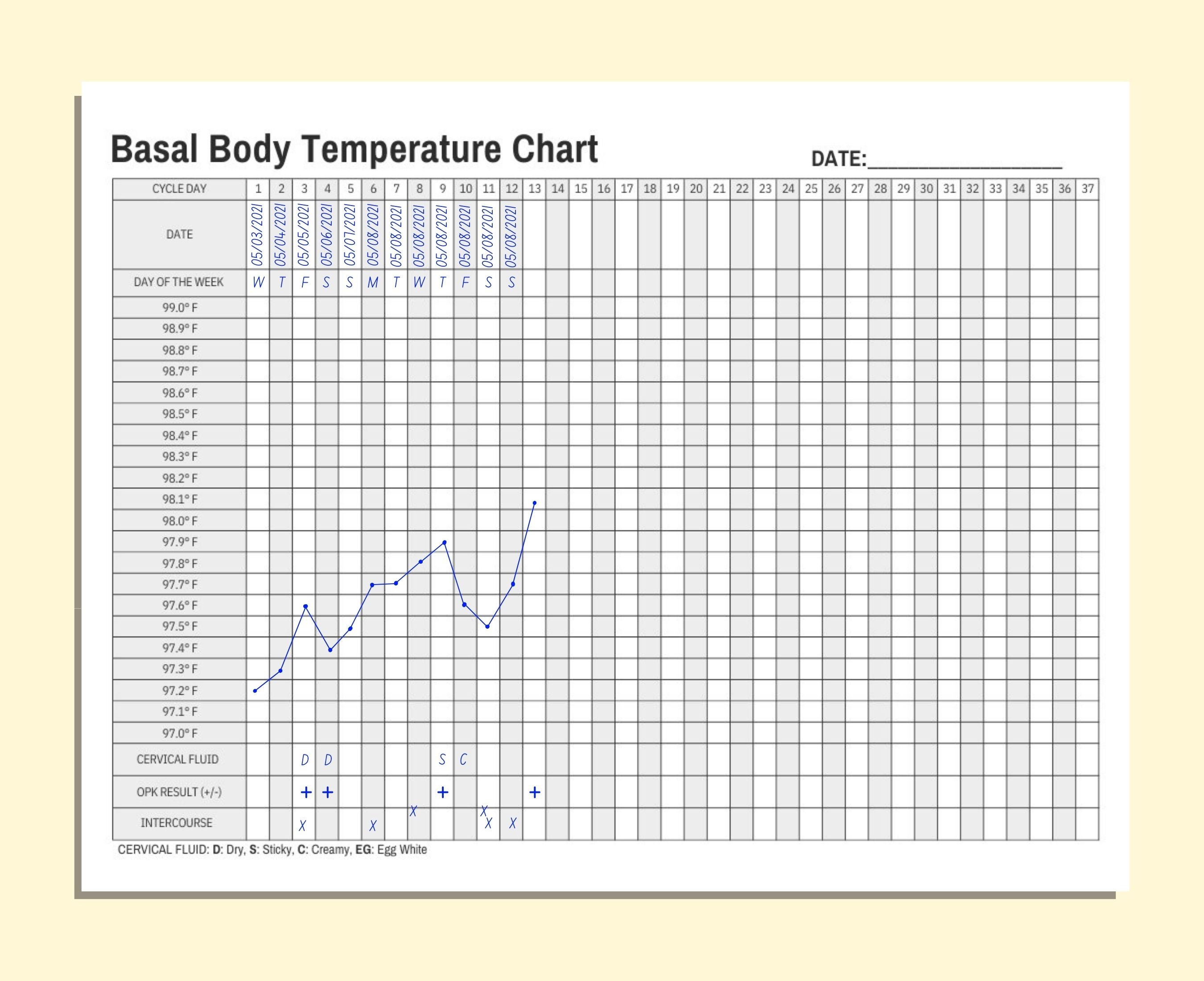 Basal Body Temperature Chart. Ovulation Tracker. BBT. Fertility ...