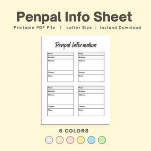 Penpal Tracker. Snailmail Tracker. Penpal Record Log. Printable A5 ...