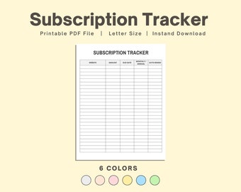 Subscription Tracker Template Printable Subscription Tracker - Etsy