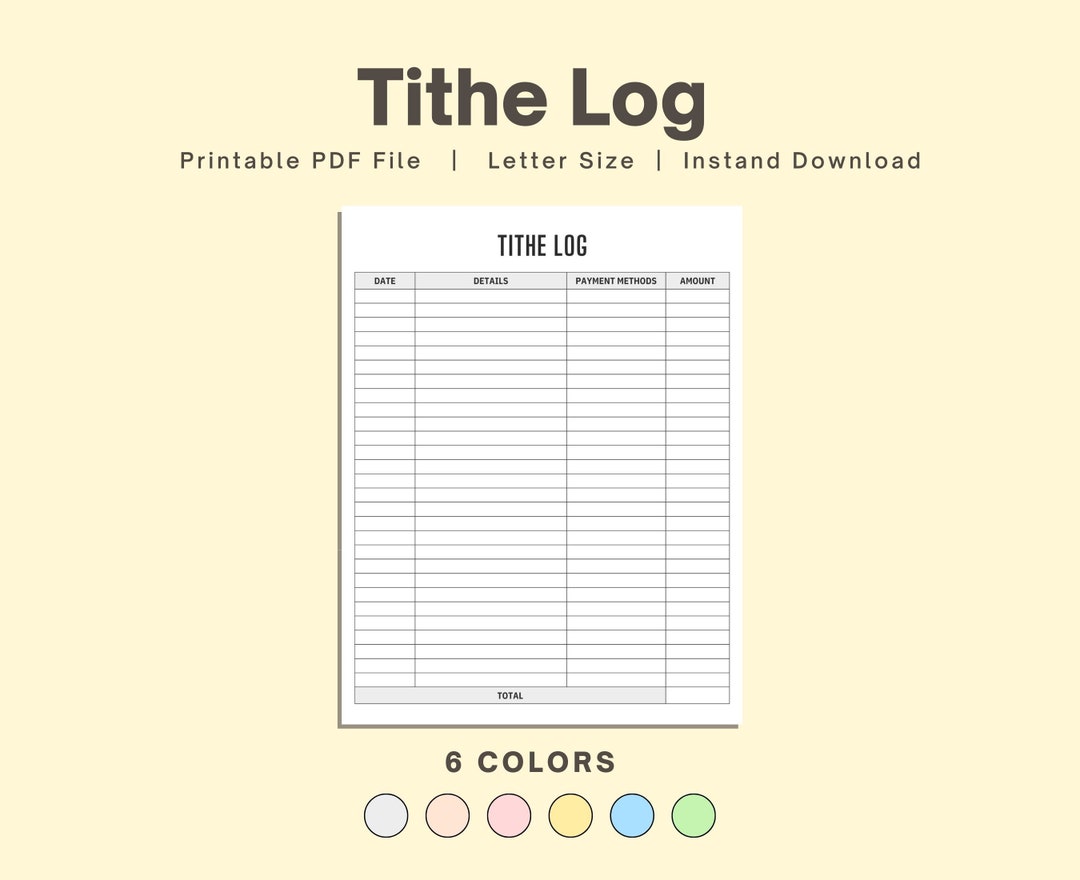 Tithe Log. Tithing Tracker. Financial Donation Record. Printable PDF - Etsy