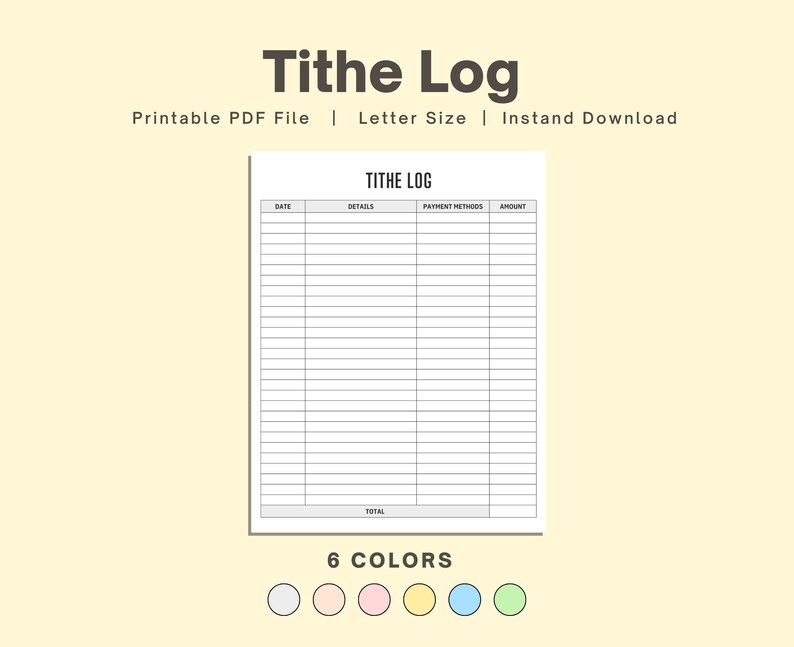Tithe Log. Tithing Tracker. Financial Donation Record. Printable PDF - Etsy