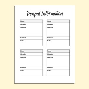 Penpal Tracker. Snailmail Tracker. Penpal Record Log. Printable A5 ...