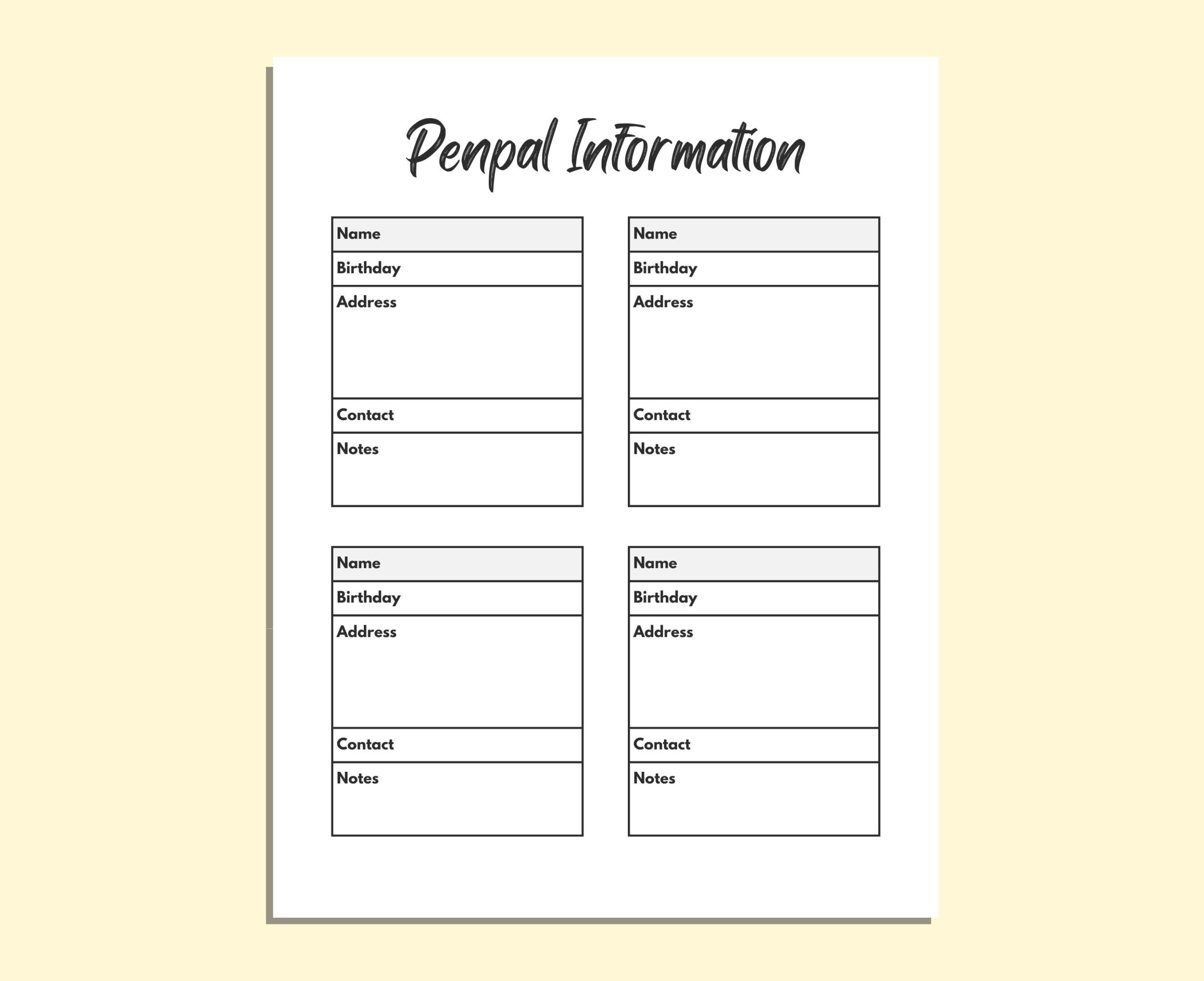 Penpal Tracker. Snailmail Tracker. Penpal Record Log. Printable A5 ...