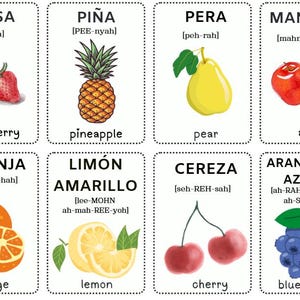 Spanish Fruit Flashcards: Bilingual Learning Printable (PDF) - Etsy