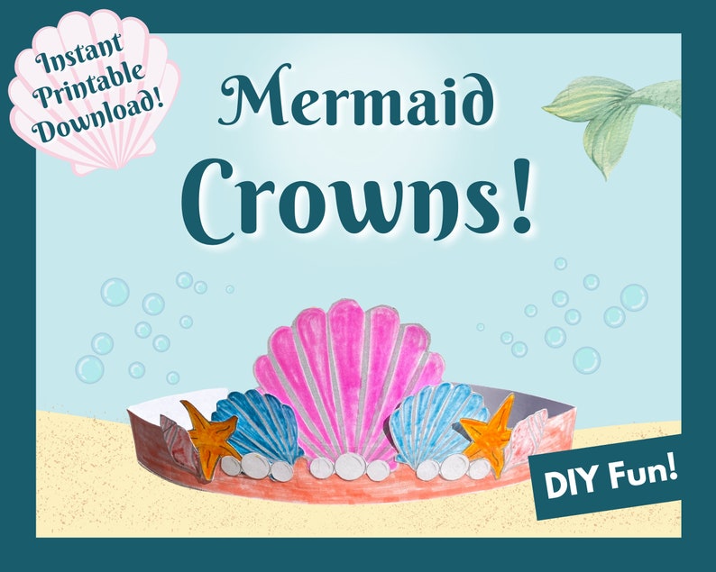 DIY Mermaid Crowns, Printable Mermaid Headpiece Activity, Party Crowns ...