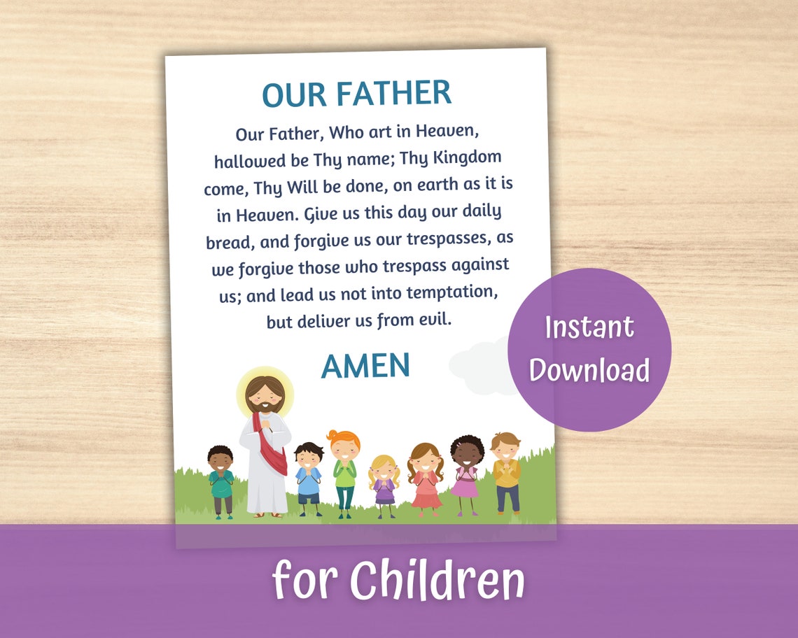Our Father Prayer Printable for Kids Religious, the Lord's Prayer Print ...