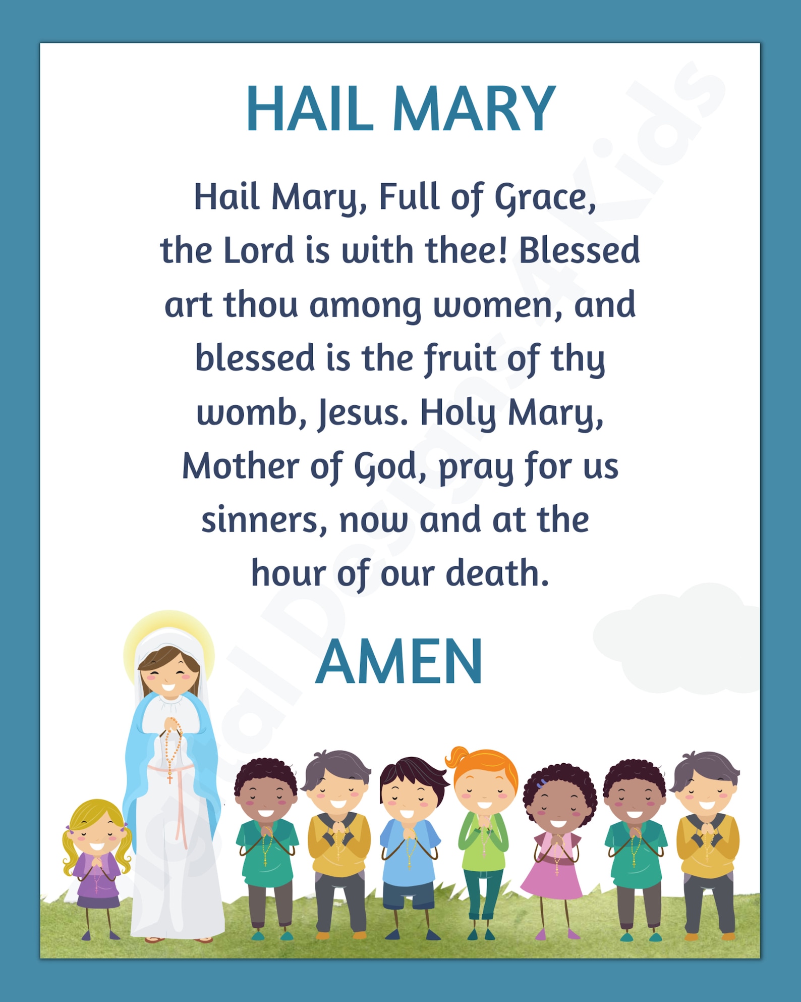 Hail Mary Prayer Printable for Kids Religious Hail Mary Full - Etsy UK
