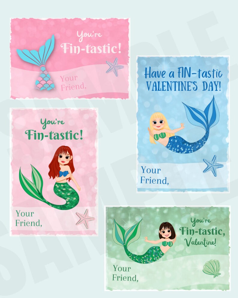 Mermaid Printable Valentines Day Cards for Kids / Girl | Etsy