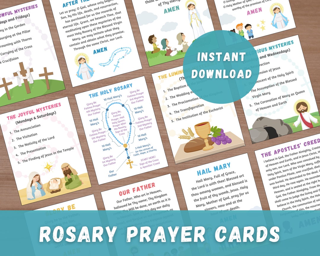 Rosary Mysteries Prayer Cards Kids Catholic Homeschool How to Pray the ...