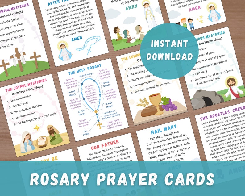 Rosary Mysteries Prayer Cards Kids Catholic Homeschool How to Pray the ...