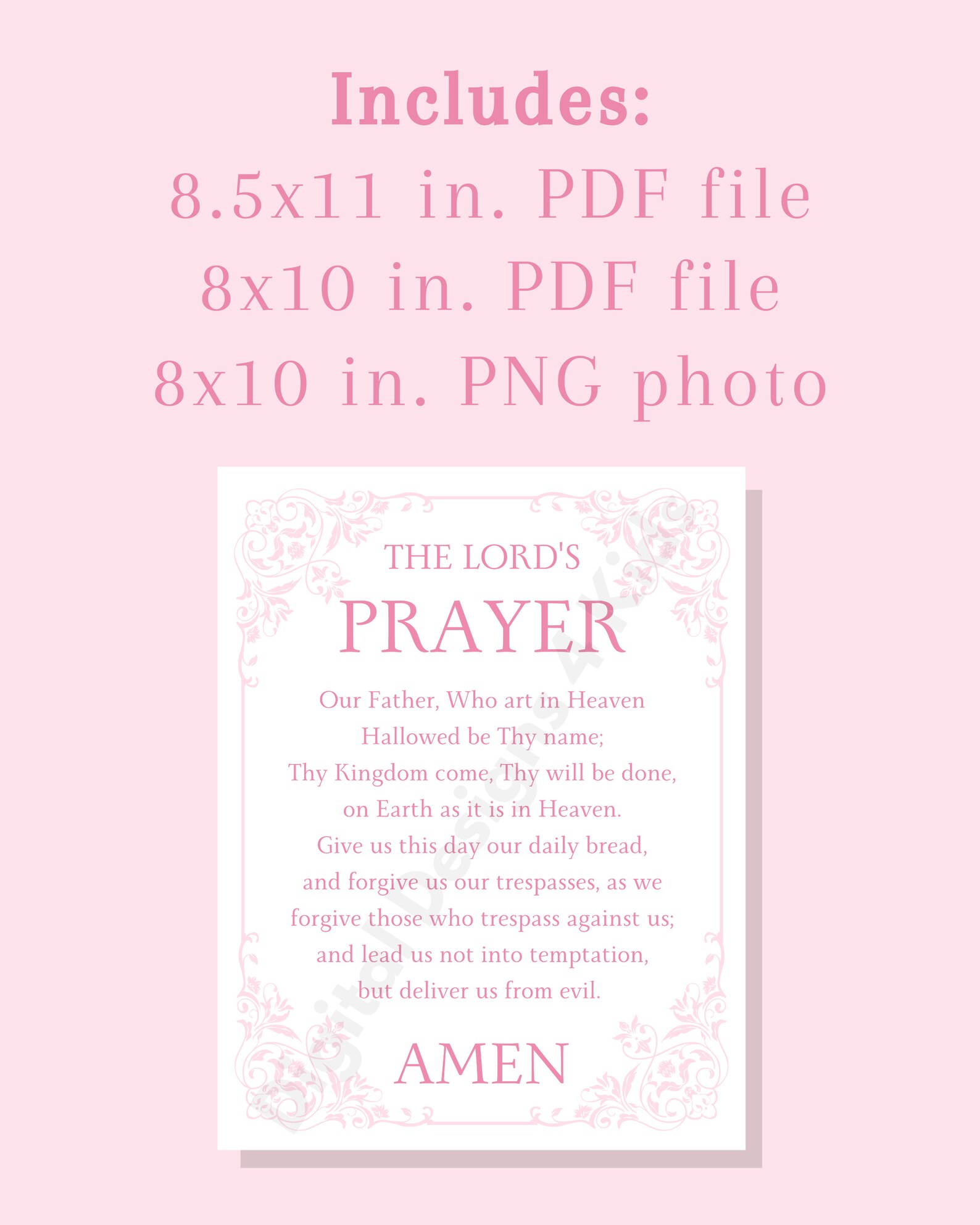 Our Father Prayer Printable - Pink, Catholic Christian Scripture Wall ...