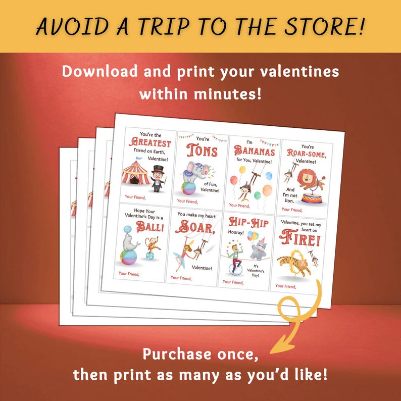 Printable Circus Themed Valentine’s Day Cards, Circus Carnival ...