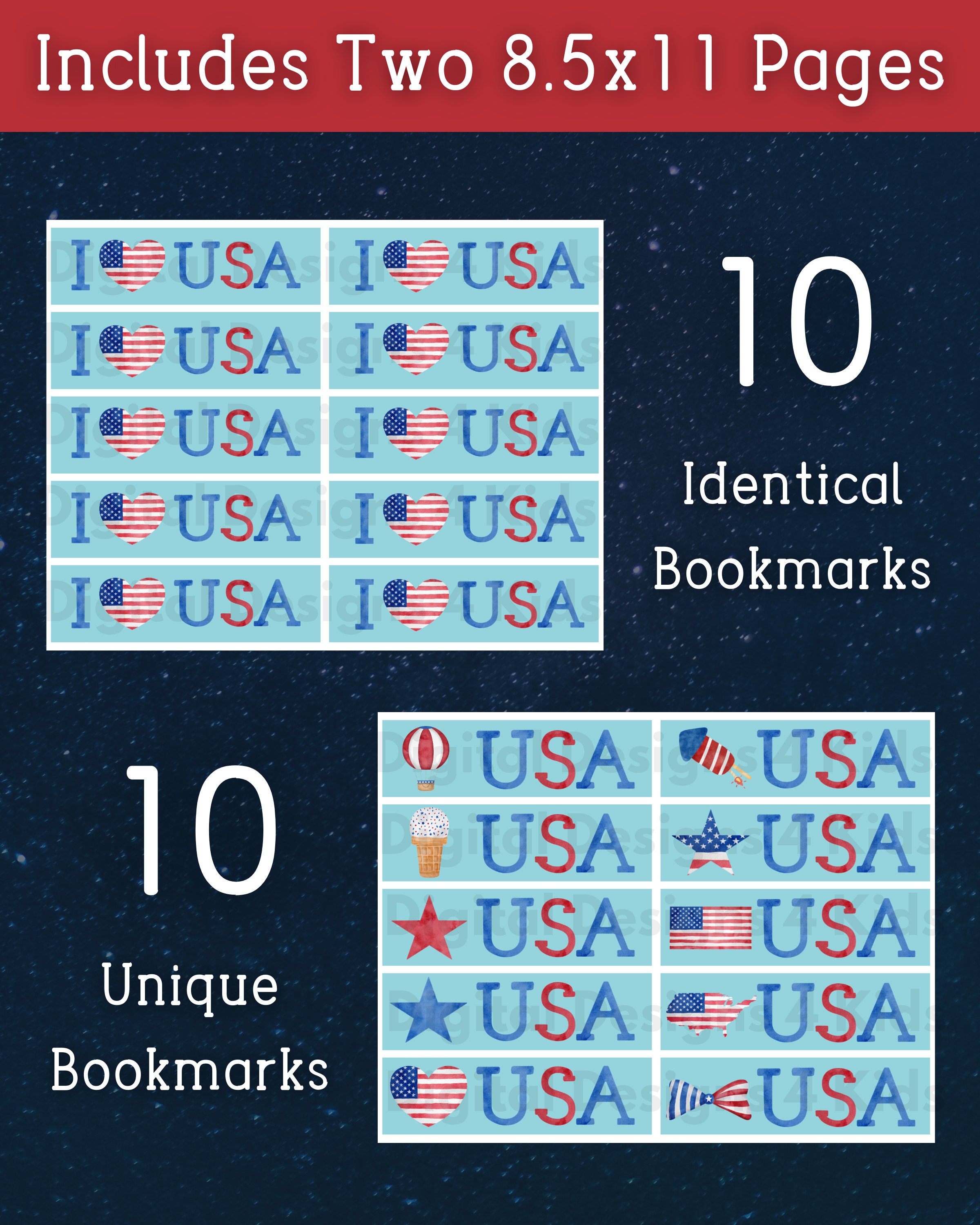American Patriotic Bookmarks, USA Printable Bookmarks - Etsy