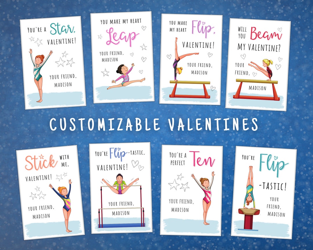 Gymnastics Editable Valentine Cards, Gymnast Classmate Valentines ...