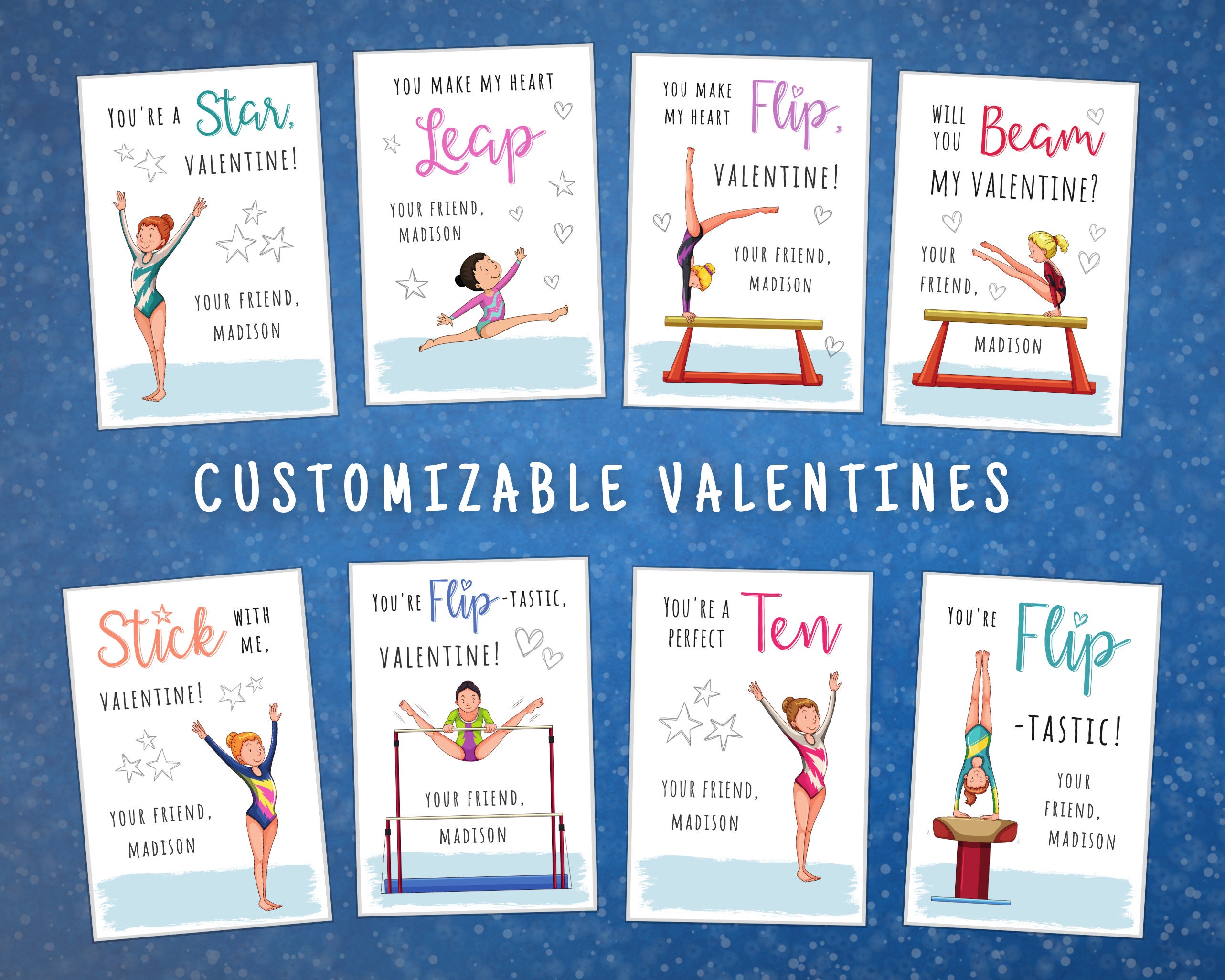 Gymnastics Editable Valentine Cards, Gymnast Classmate Valentines ...