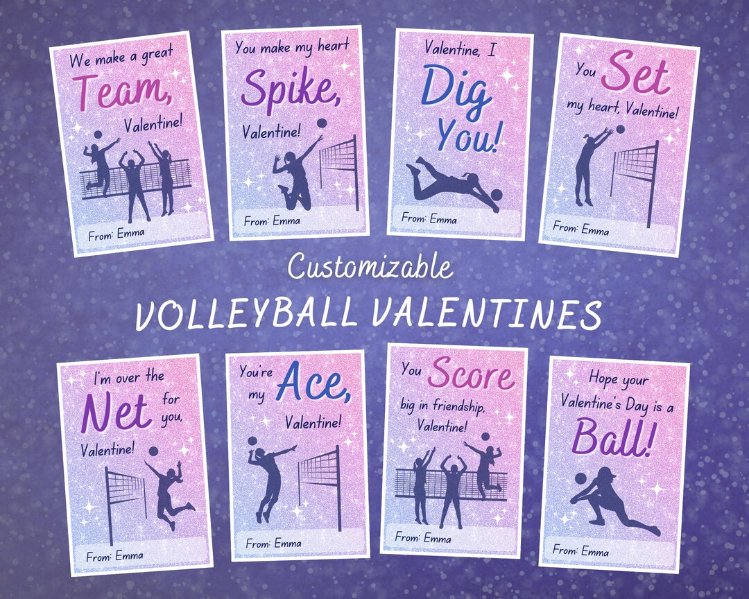 Editable Sparkly Volleyball Classmate Valentines Glittery Volleyball ...