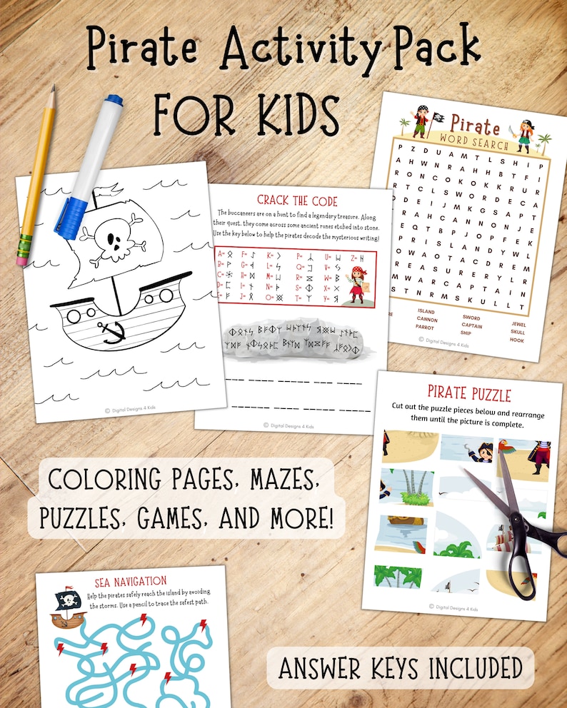 Pirate Themed Activities for Kids, Printable Coloring Pages, Word ...