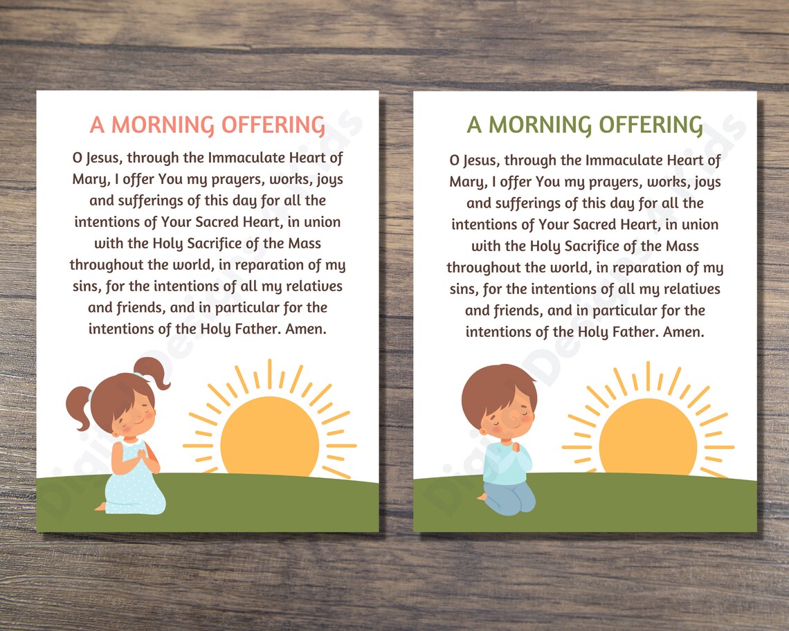 Catholic Morning Offering Printable for Kids, Morning Prayer Print for ...