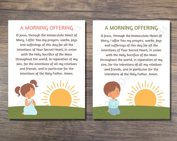 Catholic Morning Offering Printable for Kids Morning Prayer - Etsy