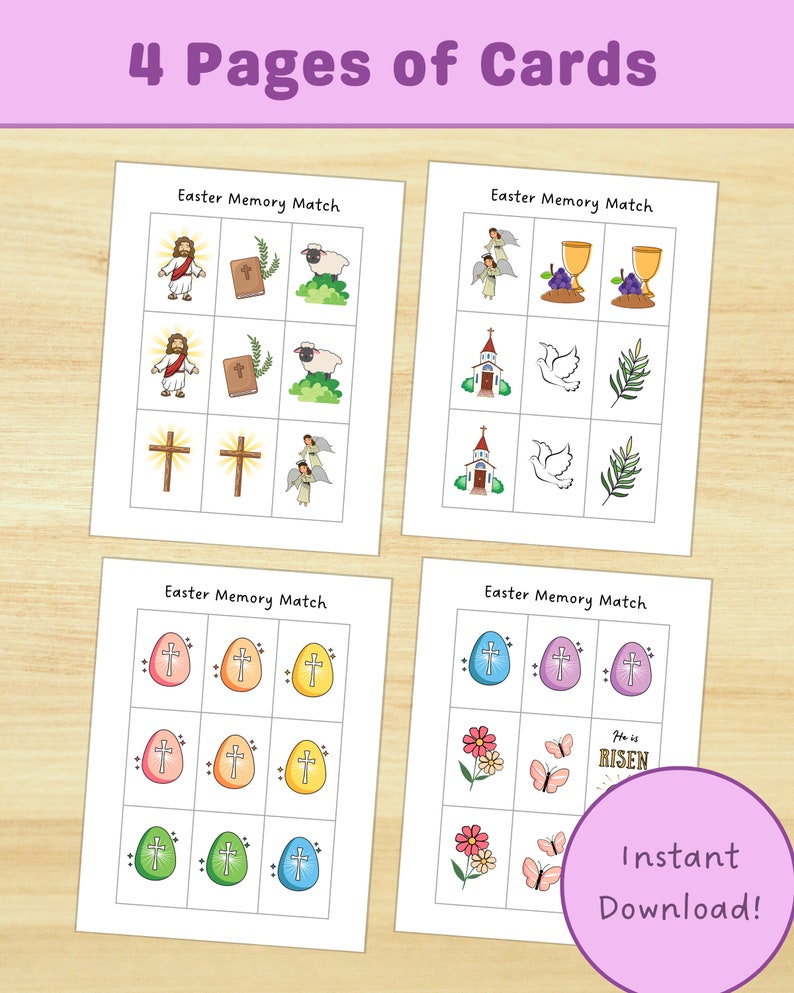 Easter Matching Game for Kids, Easter Story Bible Game, Printable ...