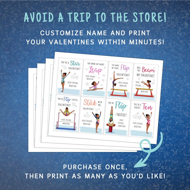 Gymnastics Girl Editable Valentines Day Card, Gymnastics Valentine ...