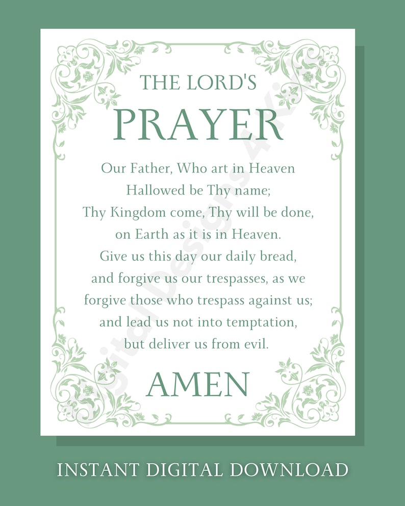 Our Father Prayer Printable, the Lord's Prayer Catholic Home Decor ...