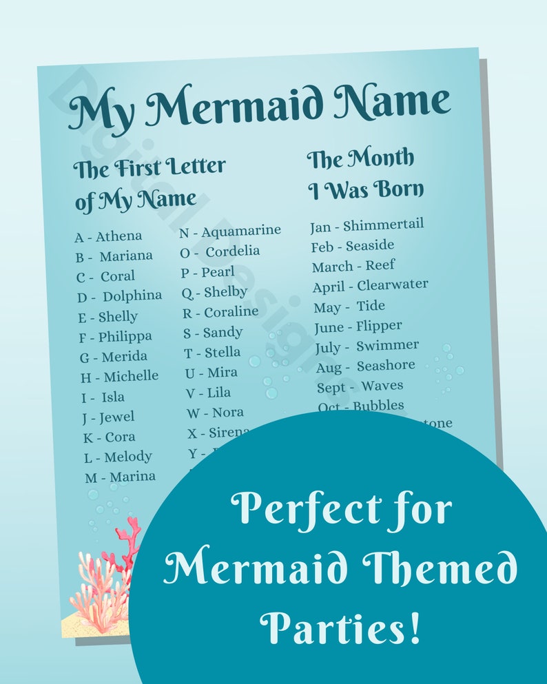 Mermaid Name Game, What is Your Mermaid Name, Printable Game for Kids ...