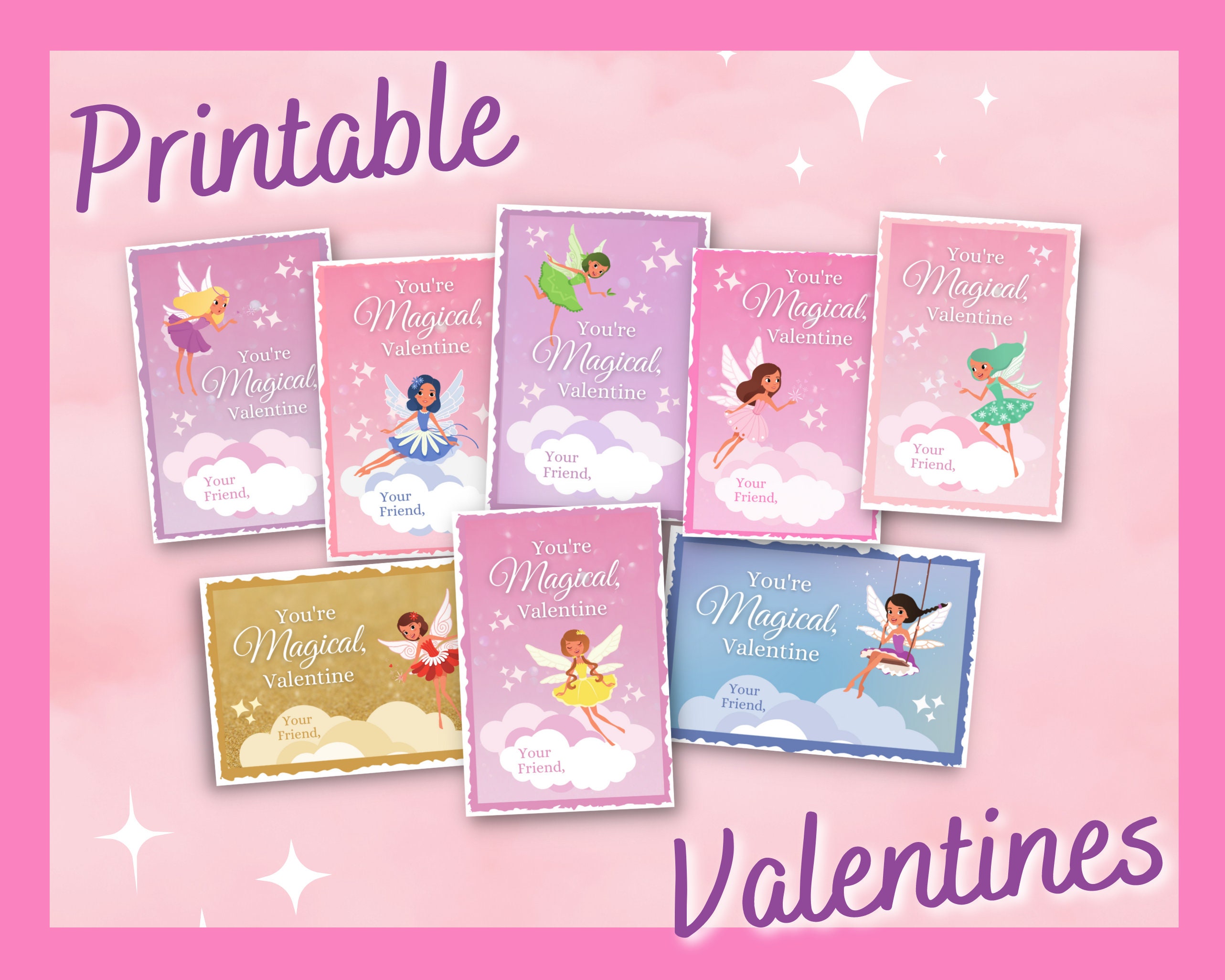 Fairy Printable Valentines Day Cards for Kids Cute Fairy Tale - Etsy