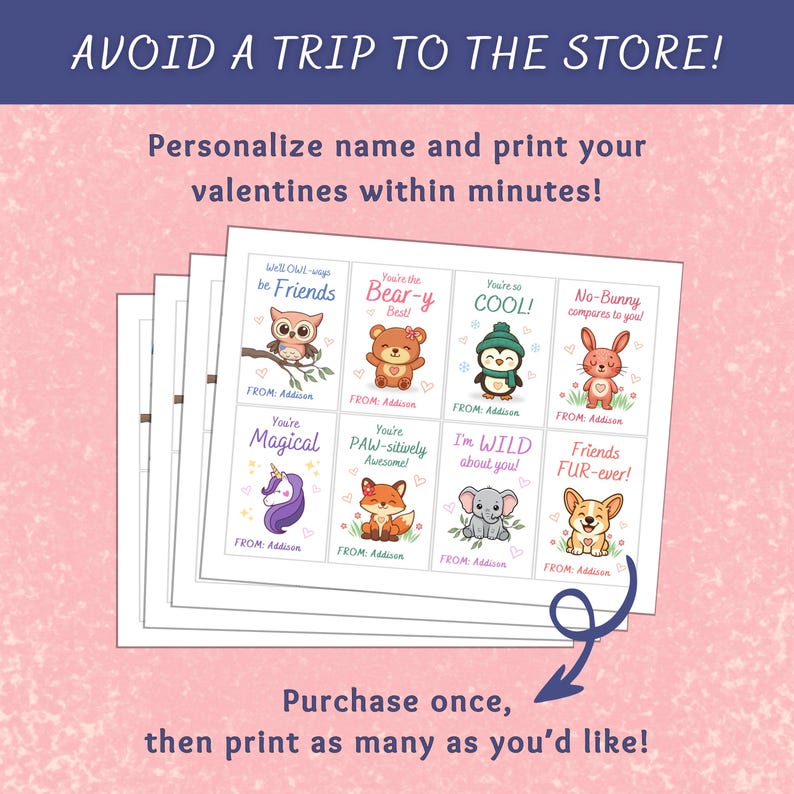 Customizable Cute Animal Valentines Day Cards, Editable Animal Theme ...