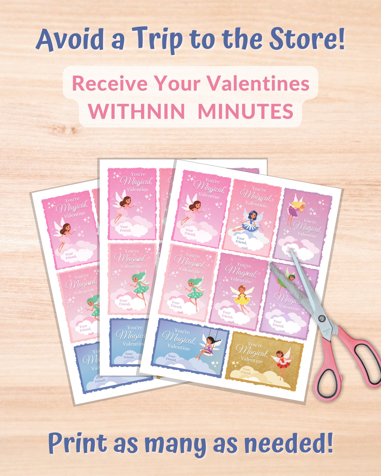 Fairy Printable Valentines Day Cards for Kids, Cute Fairy Tale ...