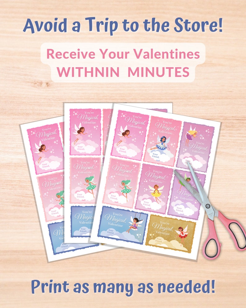 Fairy Printable Valentines Day Cards for Kids, Cute Fairy Tale ...