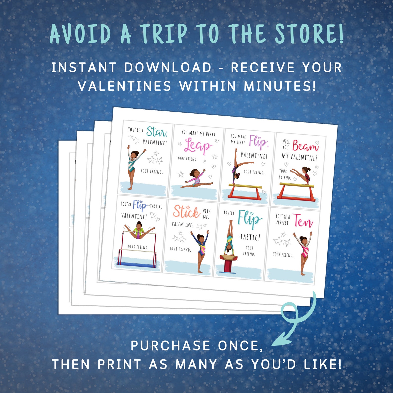 Girl Gymnast Valentines Day Exchange Cards, African American Gymnastics ...